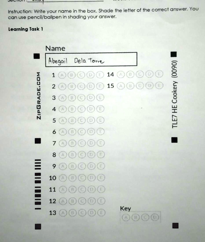 Learning Task 1 Name Instruction: Write your name in the box. Shade the ...