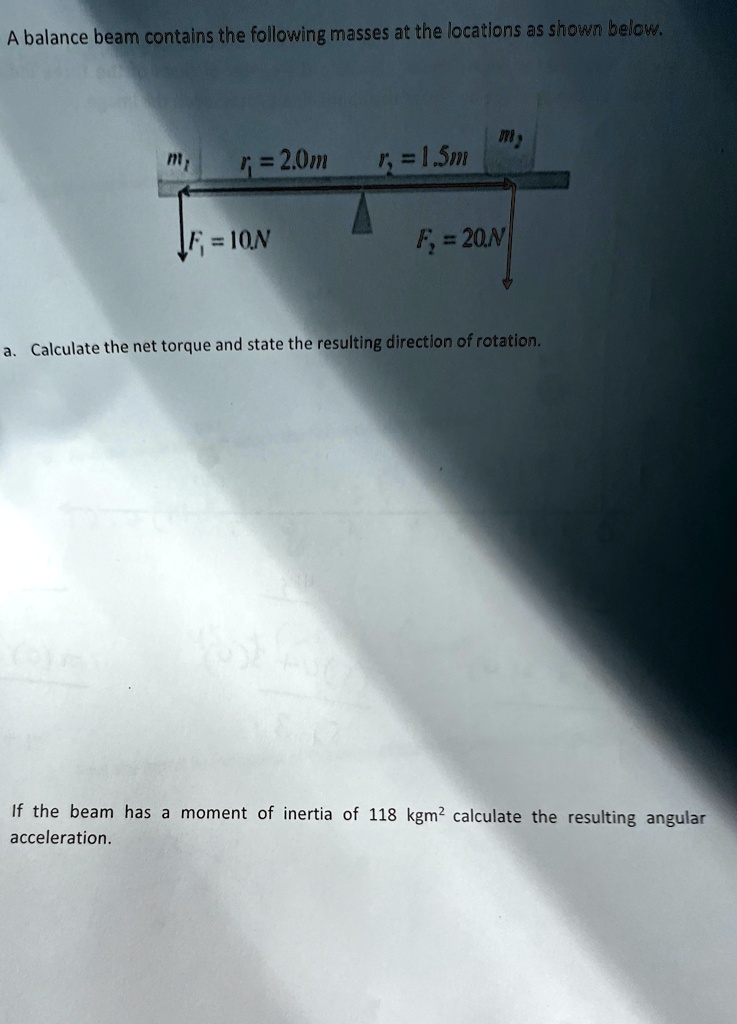 A balance beam contains the following masses at the locations as shown ...