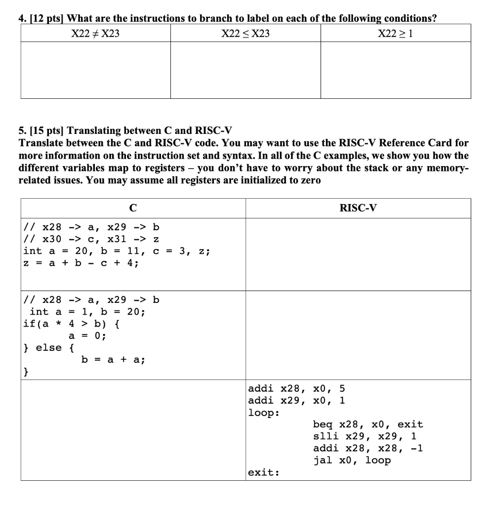 SOLVED: 4. [12 pts] What are the instructions to branch to a label on ...