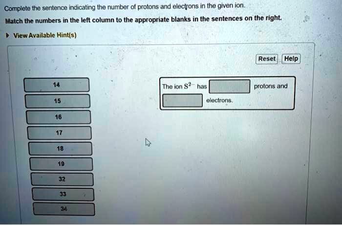 SOLVED: Complete the sentence indicating the number of protons and electrons in Ihe given ion ...