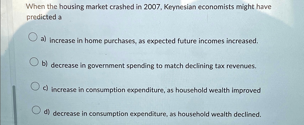SOLVED: a) increase in home purchases, as expected future incomes increased. b) decrease in ...