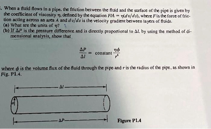 SOLVED: When a fuid flows in a pipe, the friction between the fuid and ...