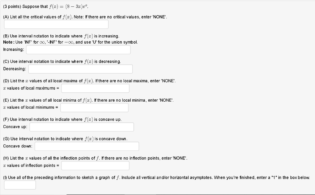 SOLVED: points) Suppose that f( ) List all the critical values of f ( , . Note If there are no ...