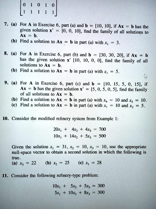 SOLVED: (a) For A in Exercise 6, part (a) and b = [10, 10], if Ax = b ...