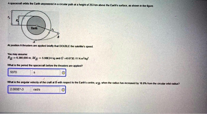 SOLVED: A spacecraft orbits the Earth unpowered in a circular path at a ...