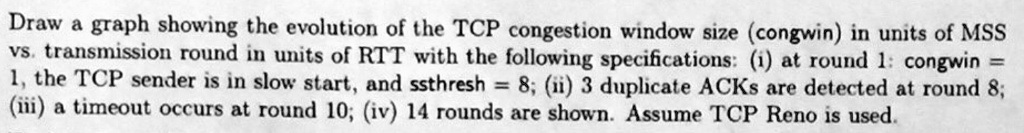 SOLVED: Draw a graph showing the evolution of the TCP congestion window size (congwin) in units ...