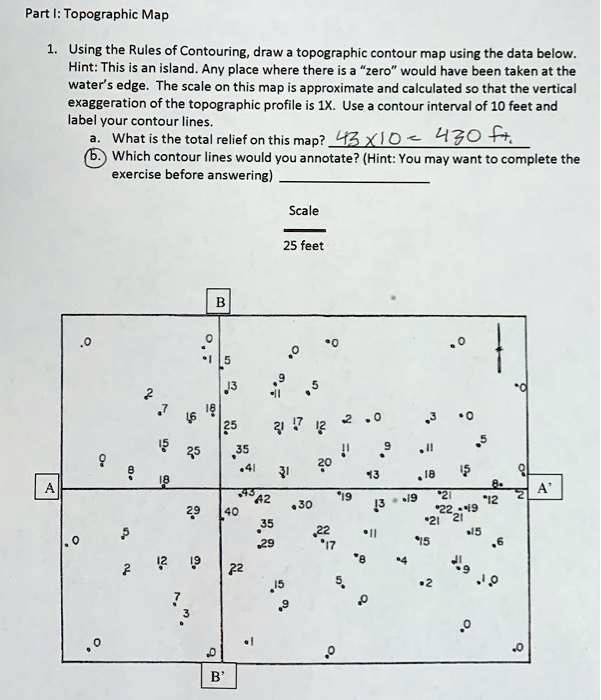Part topographic map using the rules of contouring draw a...
