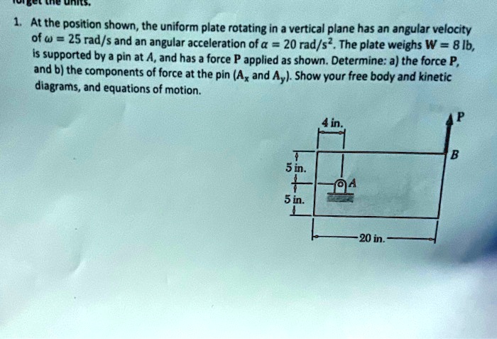 SOLVED: At the position shown, the uniform plate rotating in a vertical ...