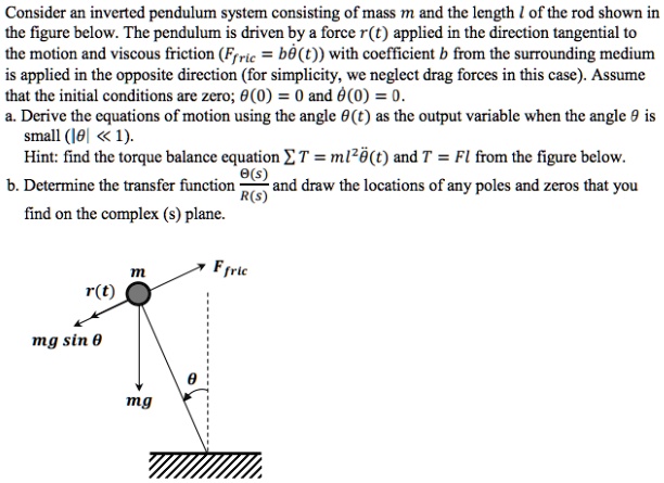 SOLVED: Consider an inverted pendulum system consisting of mass m and ...