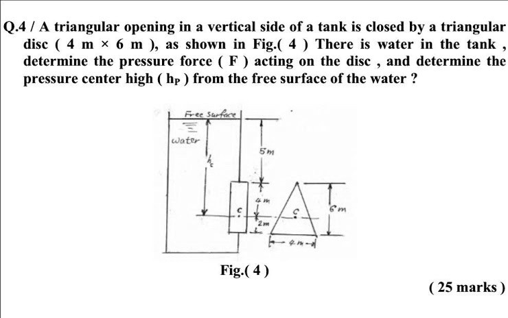 Q.4/A triangular opening in a vertical side of a tank is closed by a ...