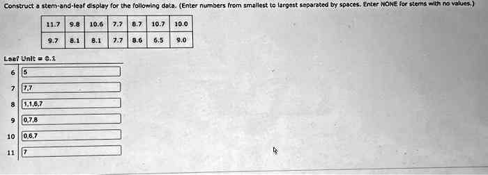 SOLVED: Texts: Construct a stem-and-leaf display for the following data. Enter numbers from ...