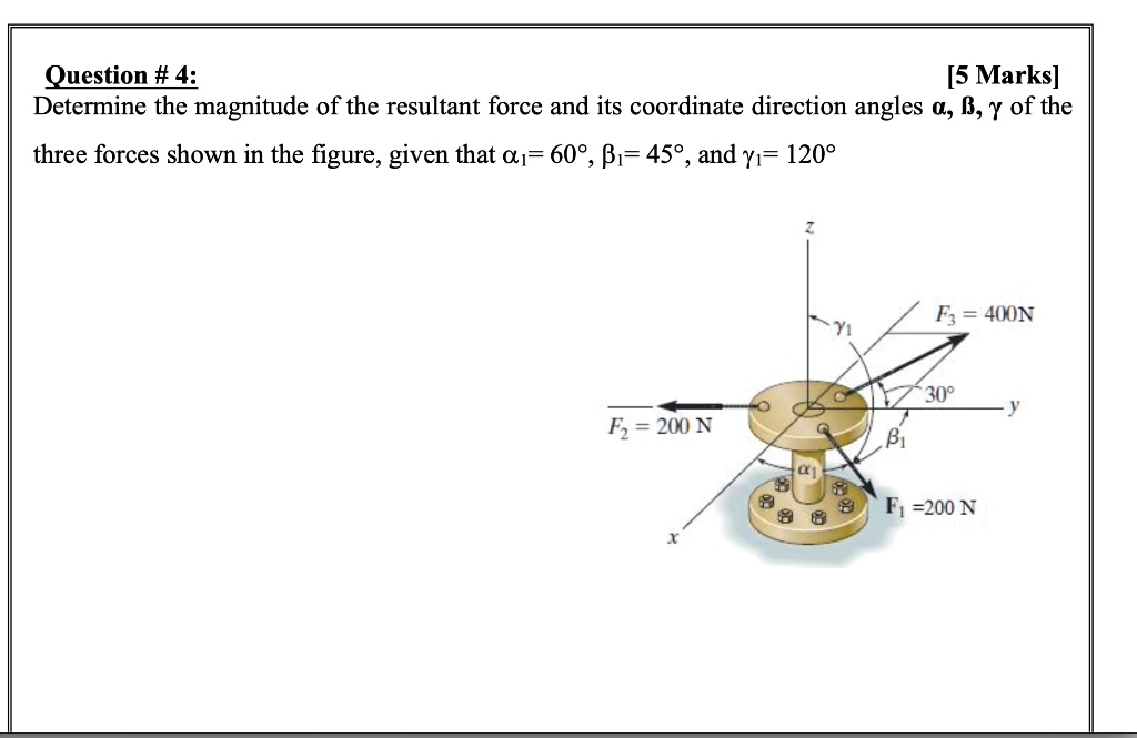 Question # 4: [5 Marks] Determine the magnitude of the resultant force and its coordinate ...