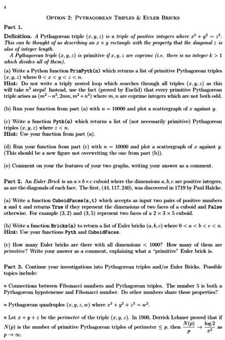 option 2pythagorean triples euler bricks part 1 definitiona pythagorean triple xyis a triple of ...