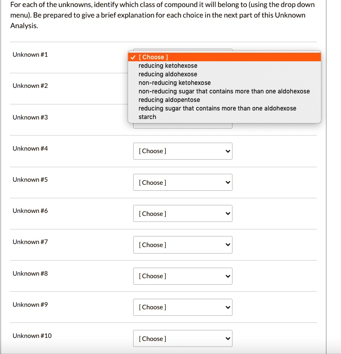 for each of the unknowns identify which class of compound will belong ...