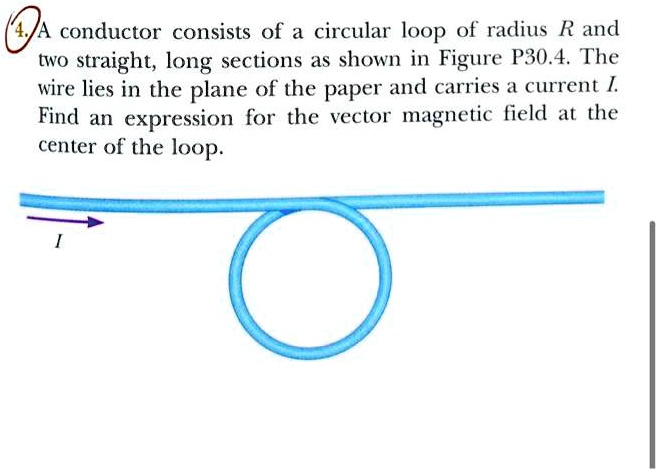 conductor consists of a circular loop of radius r and lwo straight long ...