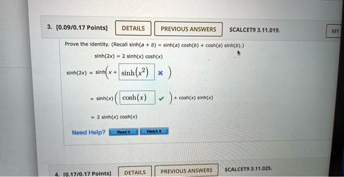 SOLVED: Prove the identity. Recall that sinh(a+b) = sinh(a)cosh(b ...