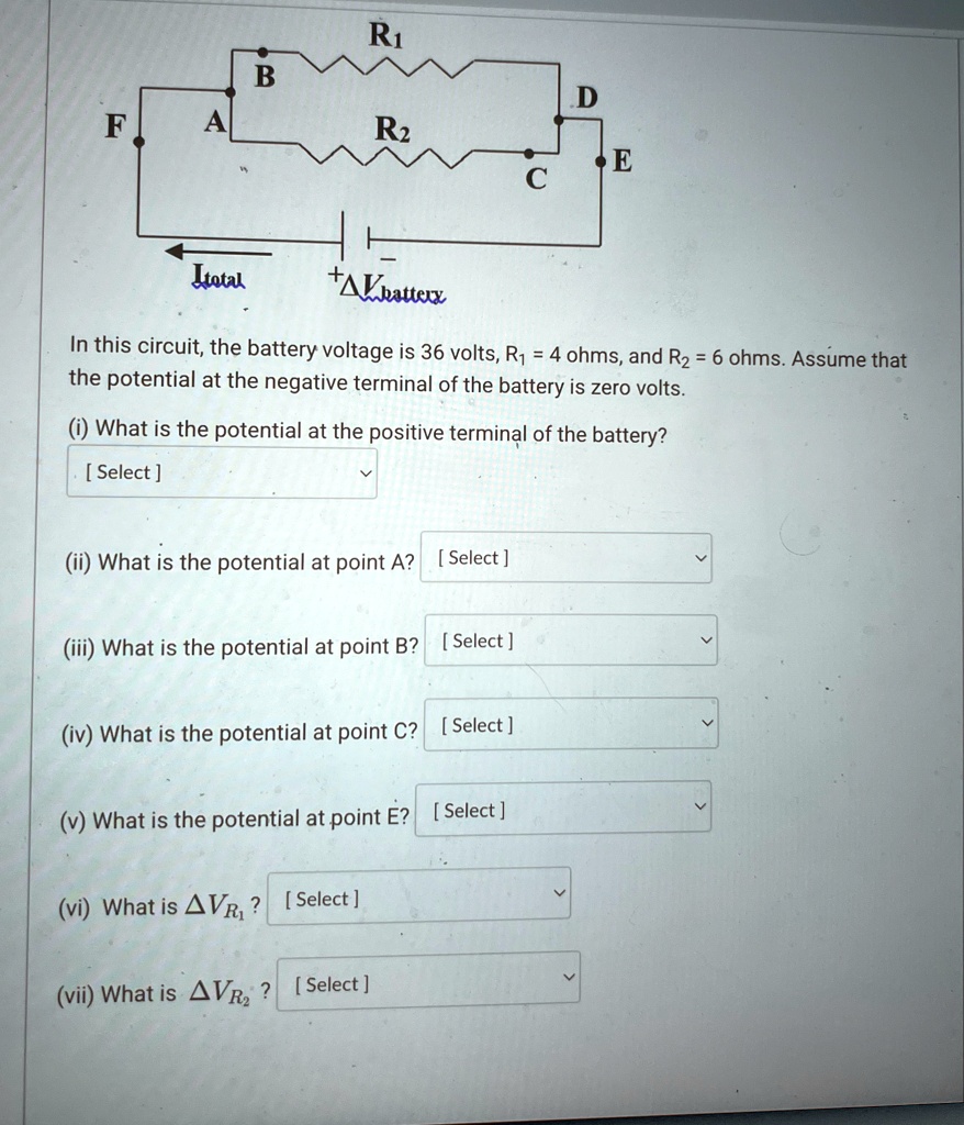 r1 b d f a r2 e c itotal vbattery in this circuit the battery voltage ...