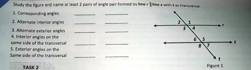 SOLVED: Study the figure and name at least 2 pairs of angle pair formed by line Illine with tas ...