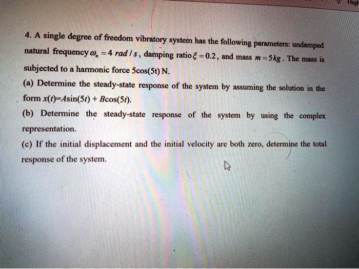 SOLVED: 4.A single degree of freedom vibratory system has the following parameters:undamped ...