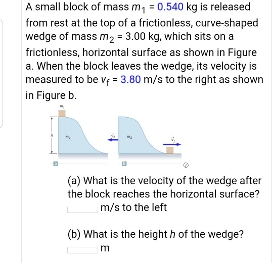 SOLVED: A small block of mass m1 0.540 kg is released from rest at the top of a frictionless ...
