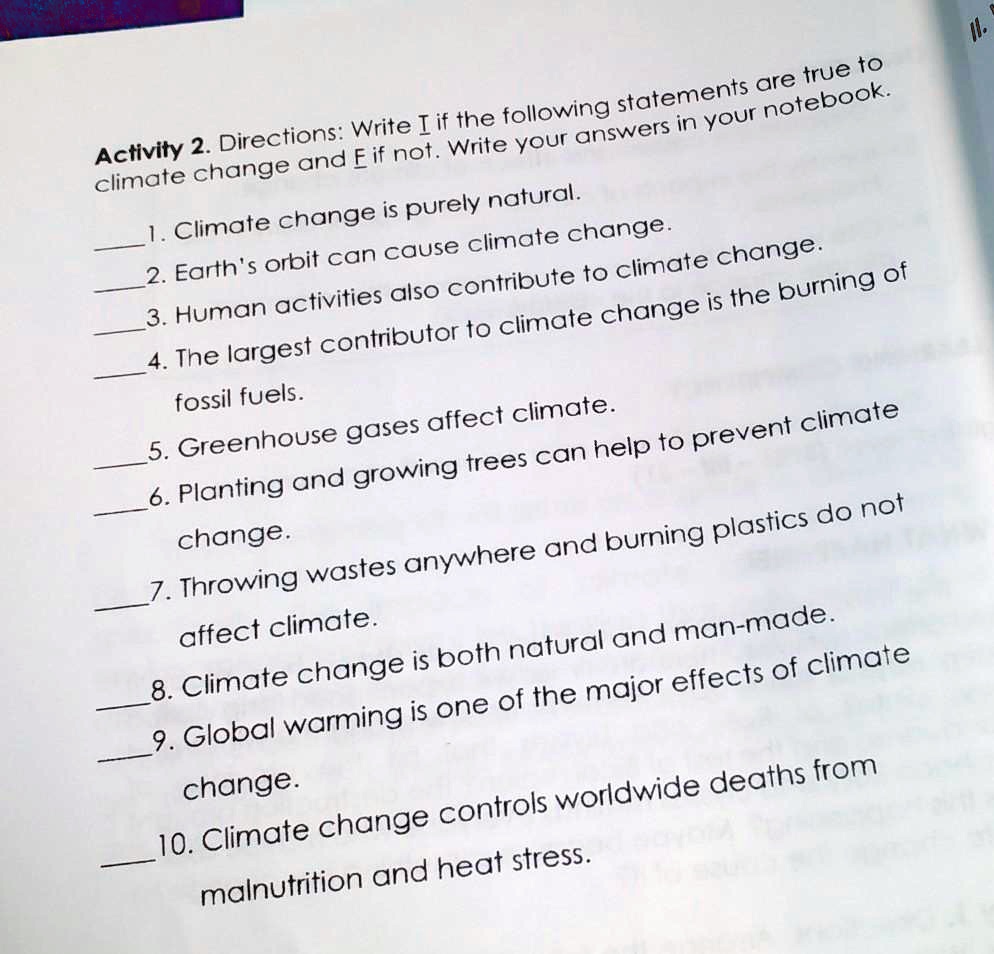 Activity 2. Directions: Write I if the following statements...