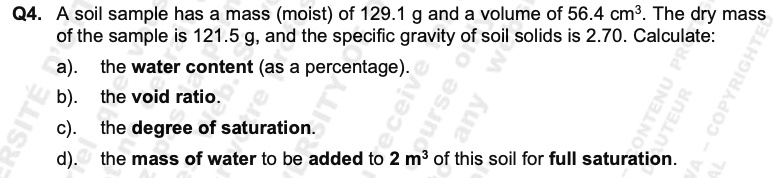 04 a soil sample has a mass moist of 1291 g and volume of 564 cm the ...