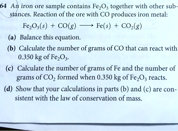 Solved 64 An Iron Ore Sample Contains Fe2o3 Together With Other