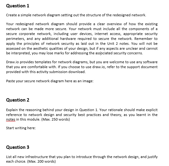Question 1 Create a simple network diagram setting out the structure of ...
