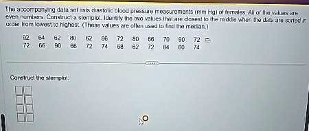 SOLVED: The accompanying data set lists diastolic blood pressure measurements (mmHg) of females ...