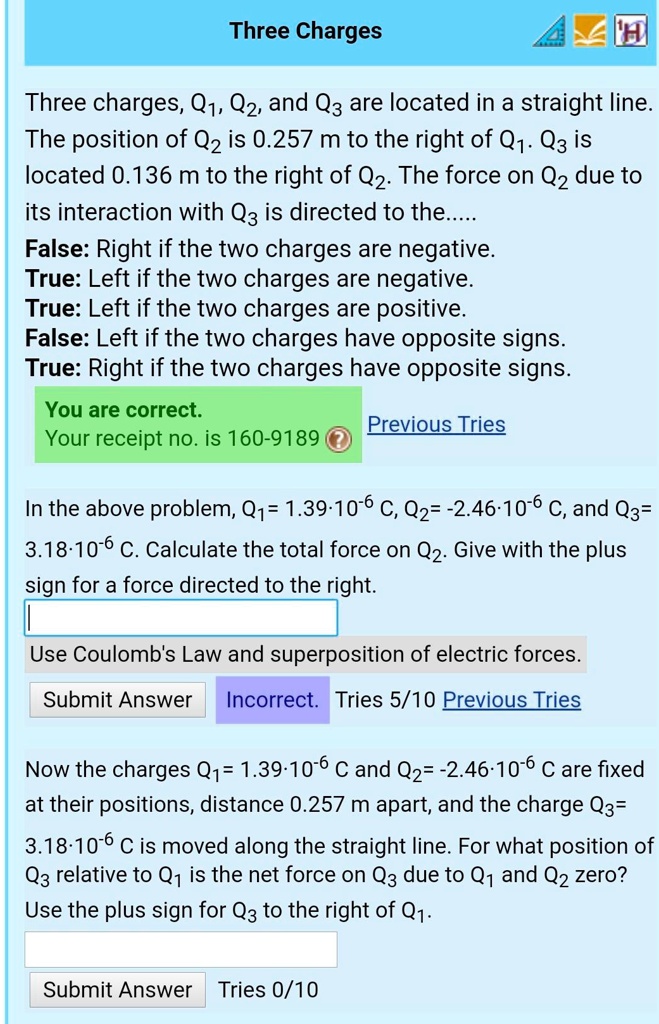 three charges three charges q1 qz and q3 are located in a straight line the position of q2 is ...