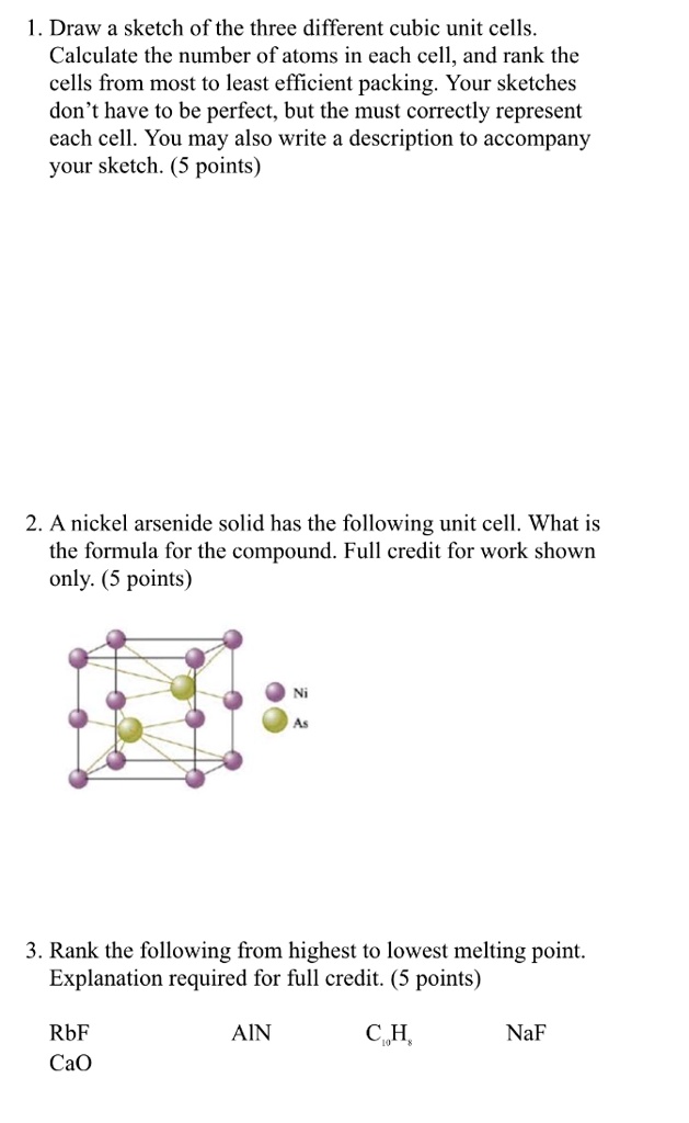 SOLVED: 1 . Draw a sketch of the three different cubic unit cells ...