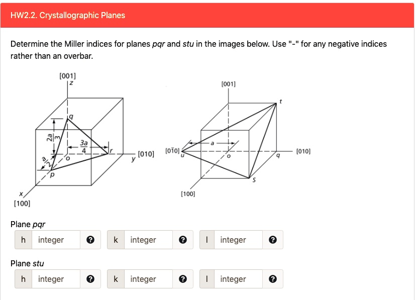 SOLVED: HW2.2. Crystallographic Planes Determine the Miller indices for ...