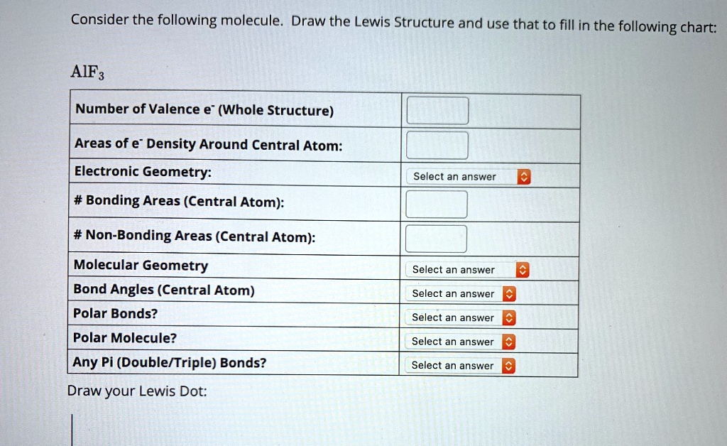 consider the following molecule draw the lewis structure and use that to fill in the following ...