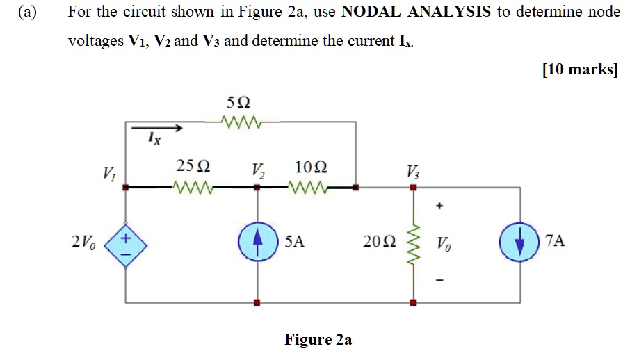SOLVED: (a) For the circuit shown in Figure 2a, use NODAL ANALYSIS to determine node voltages Vi ...