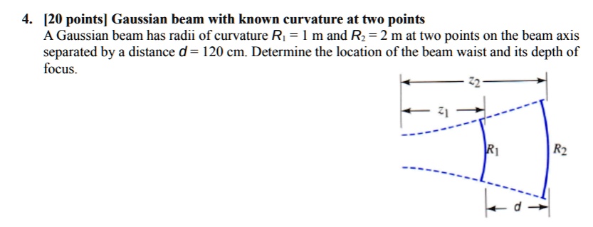 SOLVED: [20 points] Gaussian beam with known curvature at two points A ...