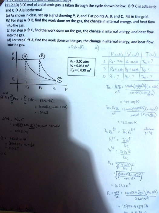 11210 300 mol of a diatomic gas is taken through the cycle shown below bc is adiabatic andc a is ...