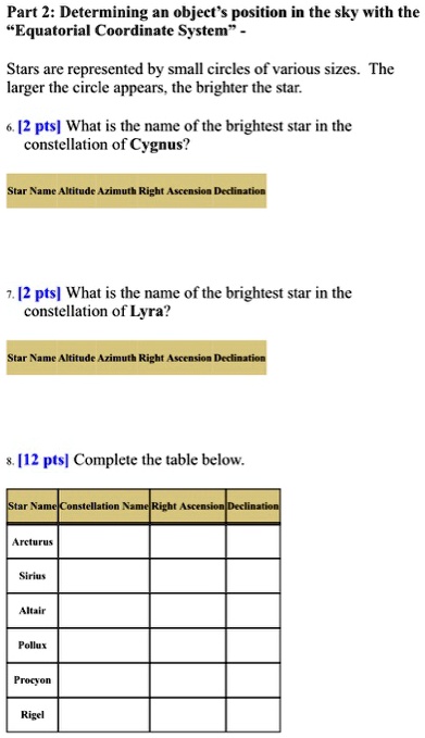 SOLVED: Part 2: Determining an object's position in the sky with the ...