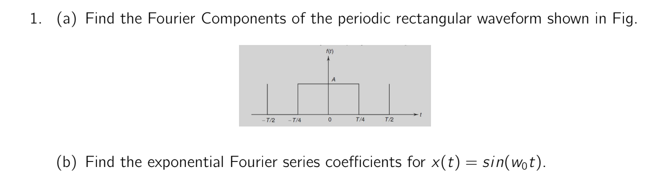 1. (a) Find the Fourier Components of the periodic rectangular waveform ...