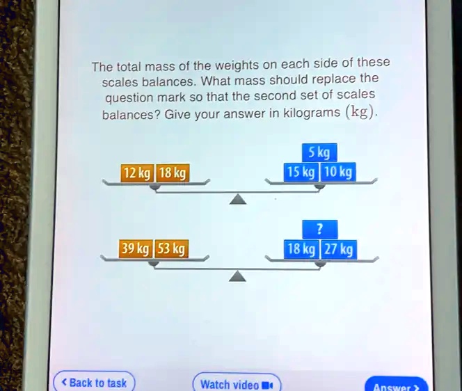 The total mass of the weights on each side of these scales balances ...