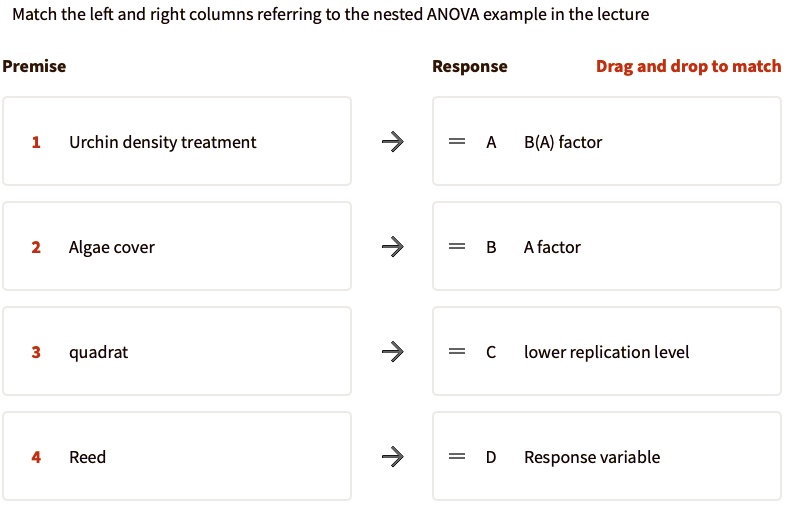 match the left and right columns referring to the nested anova example ...