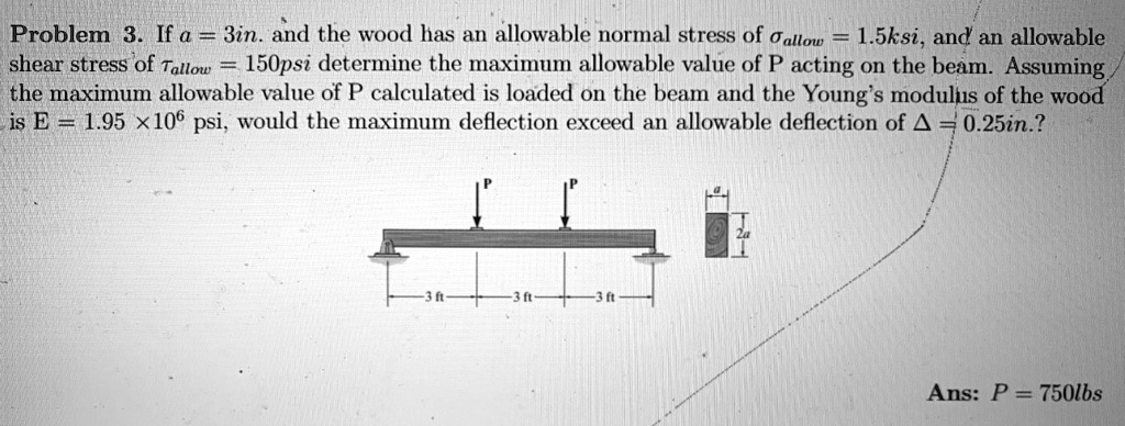 Problem 3. If a = 3in. and the wood has an allowable normal stress of ...