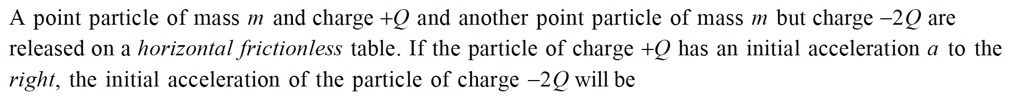 SOLVED: A point particle of mass m and charge +Q and another point particle of mass m but charge ...