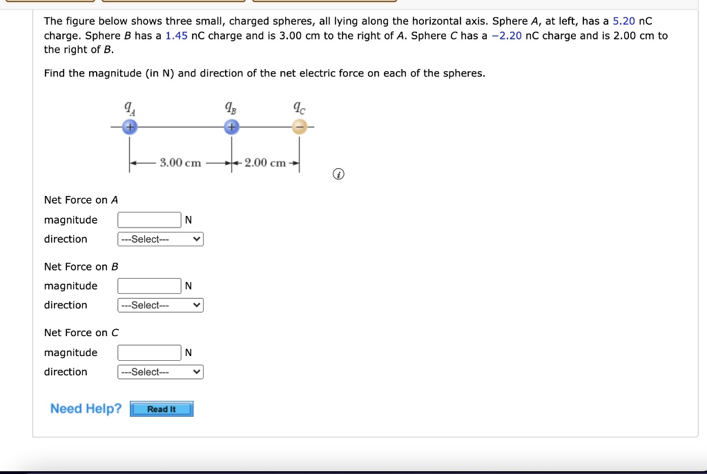 SOLVED: The figure below shows three small charged spheres all lying ...