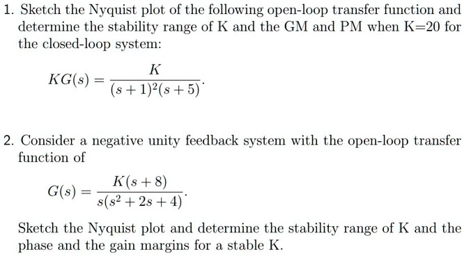 1. Sketch the Nyquist plot of the following open-loop transfer function and determine the ...