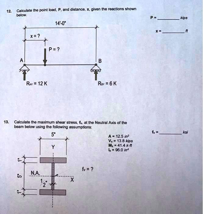 12. Calculate the point load, P, and distance, x, given the reactions ...