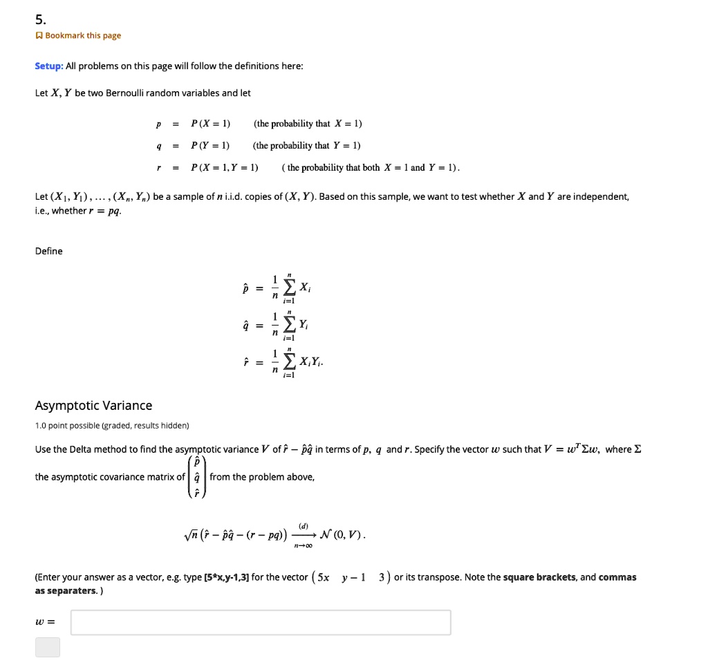 5. Bookmark this page Setup: All problems on this page will follow the definitions here: Let X ...