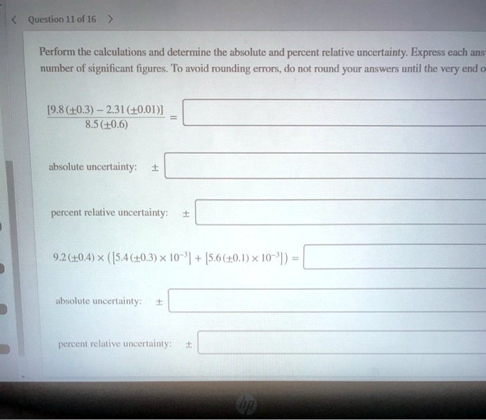 SOLVED: Question 1 of 16 Perform the calculations and determine the ...