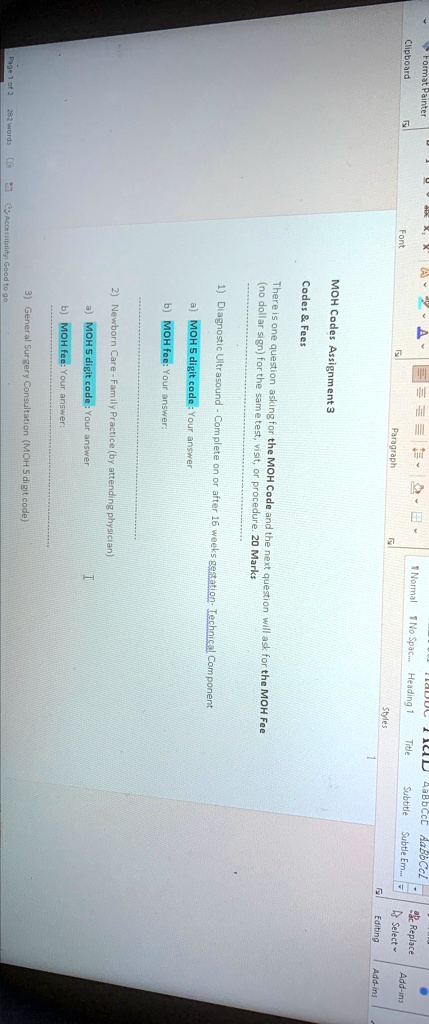 moh codes assignment 3 codes fees there is one question asking for the ...