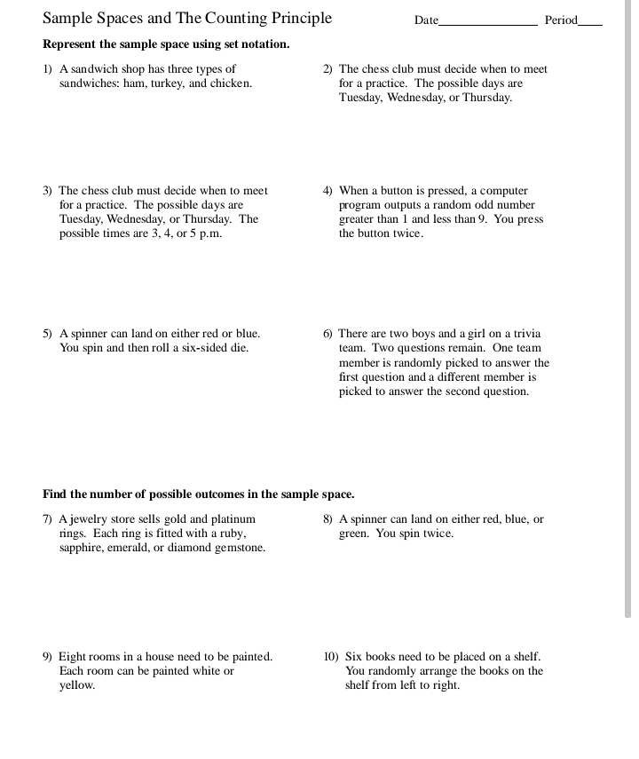 SOLVED: Sample Spaces and The Counting Principle Date Period Represent ...