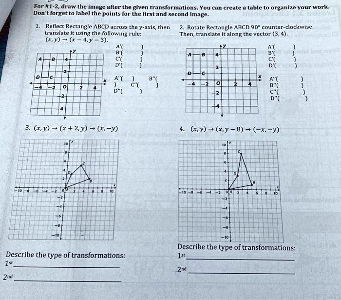 SOLVED: For #1-2, draw the image after the given transformations. You can create a table to ...